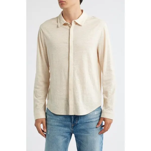 John Varvatos Carrilho Regular Fit Knit Linen Button-up Shirt - Marble