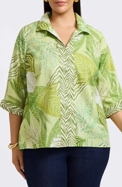 Foxcroft Agnes Mixed Print Popover Top - Green Multi