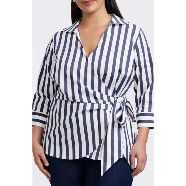 Foxcroft Salina Stripe Cotton-blend Shirt - Navy/ White