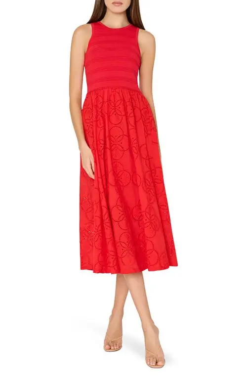 MILLY Mixed Media Midi Dress - Red