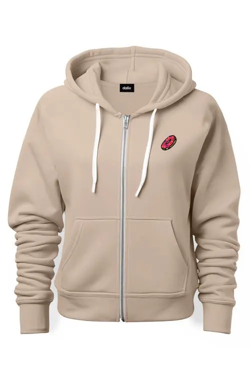 DALIX Donut Embroidered Full Zip Hoodie - Tan