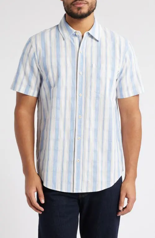 Ag Aiden Stripe Short Sleeve Button-up Shirt - Blue/taupe Stripe
