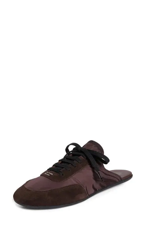 Prada Lace-up Mule Sneakers - Caffe
