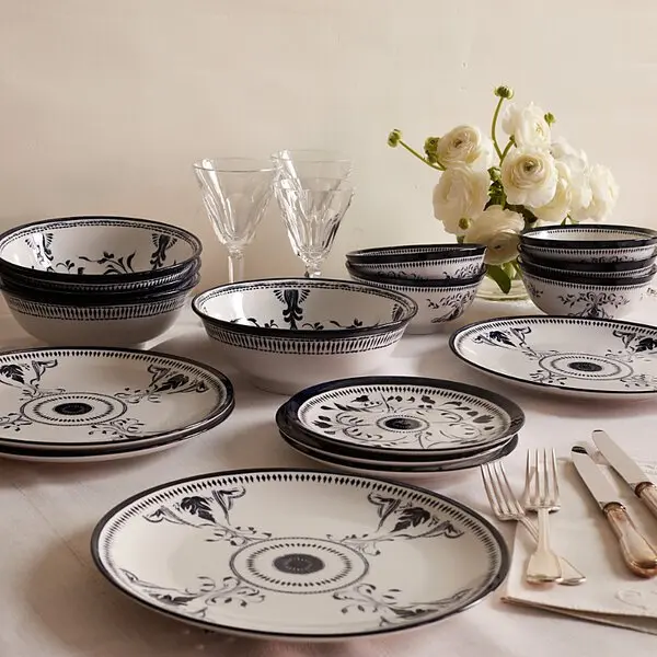 MOMENI Bruges Blue Porcelain 16 Piece Dinnerware Set, Service For 4