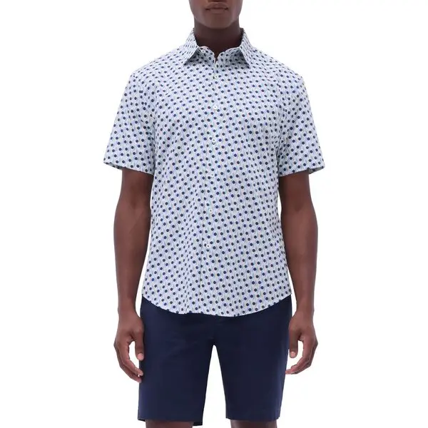Bugatchi Orson Dot Print Short Sleeve Stretch Cotton Button-up Shirt