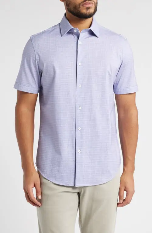 Bugatchi Miles Ooohcotton® Geometric Print Short Sleeve Button-up Shirt - Lilac