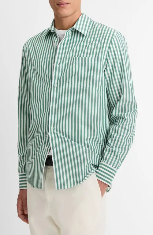 Vince Stripe Classic Fit Button-up Shirt - Emerald Green/ Optic White