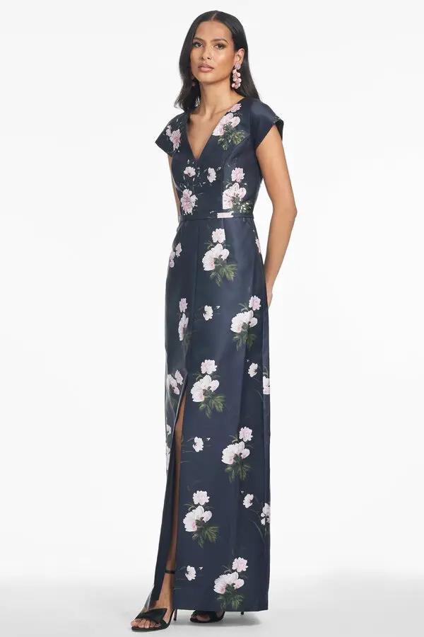 Sachin & Babi Della Gown - Dark Midnight Carnations