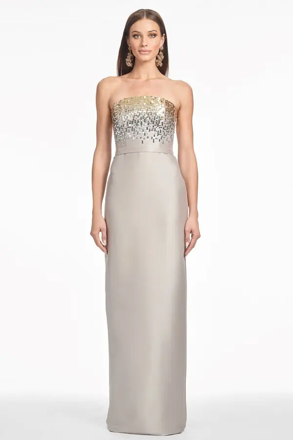 Sachin & Babi Phaedra Strapless Column Gown - Pewter