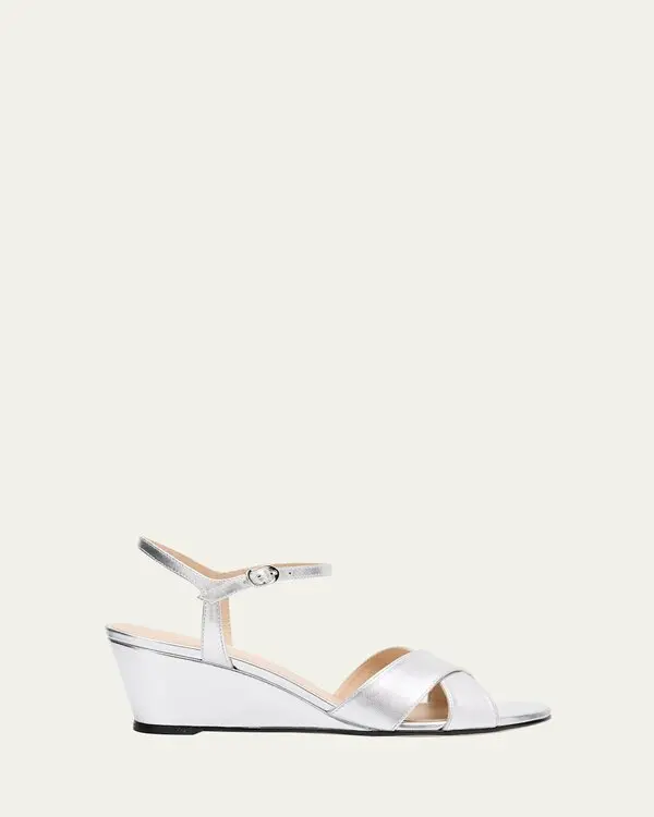 STUART WEITZMAN Dayna Metallic Wedge Sandals - Silver