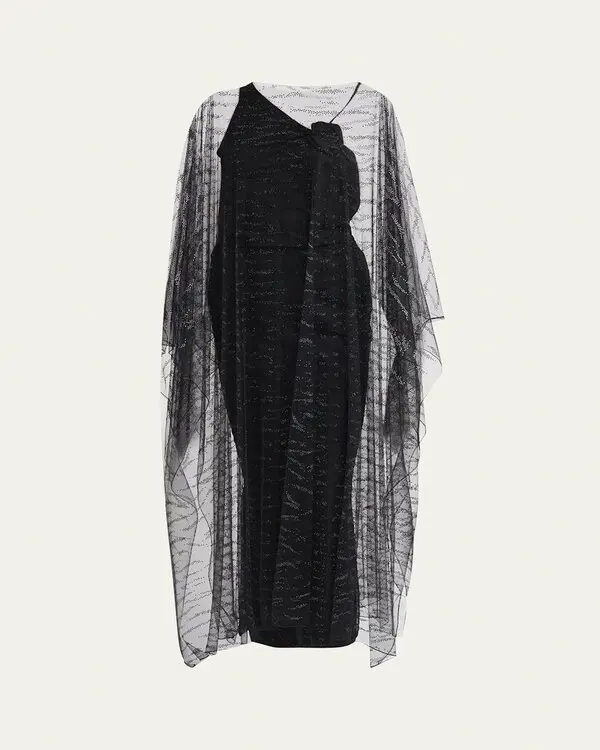 Giorgio Armani Crystal Embellished Sheer Cape - Black