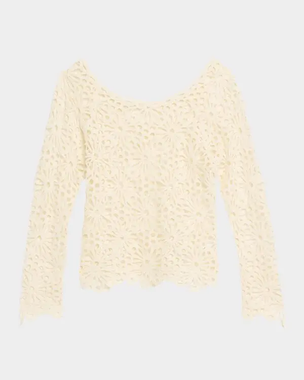 Norma Kamali Floral Crochet Top - Cream