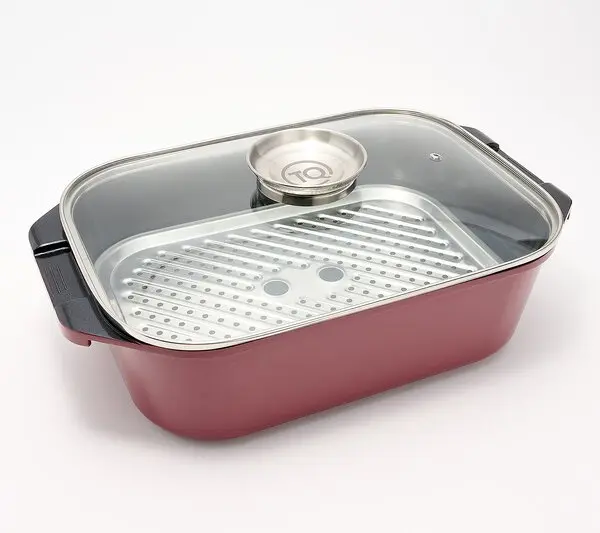TECHNIQUE Cast Aluminum Roaster W/ Basting Knob Glass Lid