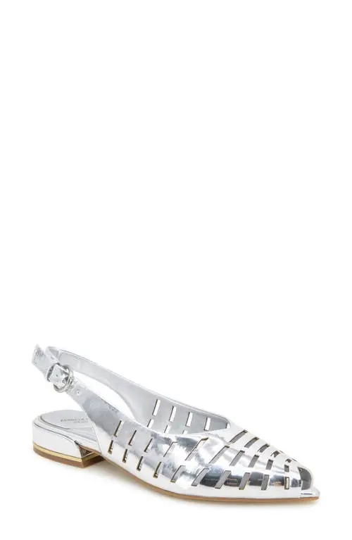 KENNETH COLE Calabra Slingback Peep Toe Flat - Silver