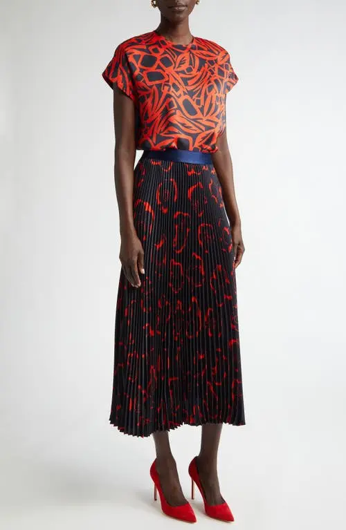 St. John Botanical Print Mixed Media Top