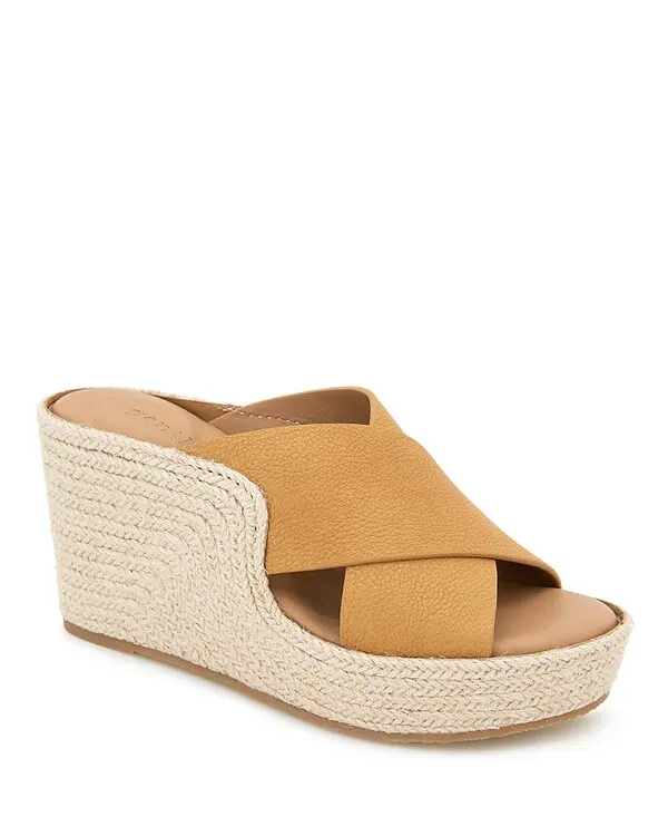 KENNETH COLE Porto Wedge Sandals - Tan Leather