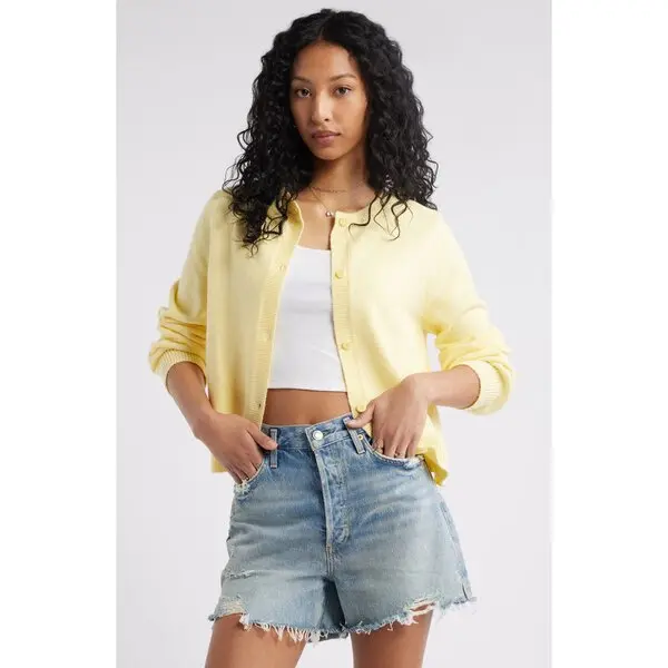 Bp. Crewneck Cotton-blend Cardigan - Yellow Mellow