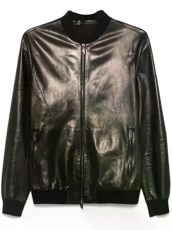 Salvatore Santoro Leather Bomber Jacket In Black - 40% Off