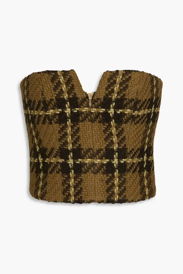 Zimmermann Strapless Checked Wool-tweed Bustier Top