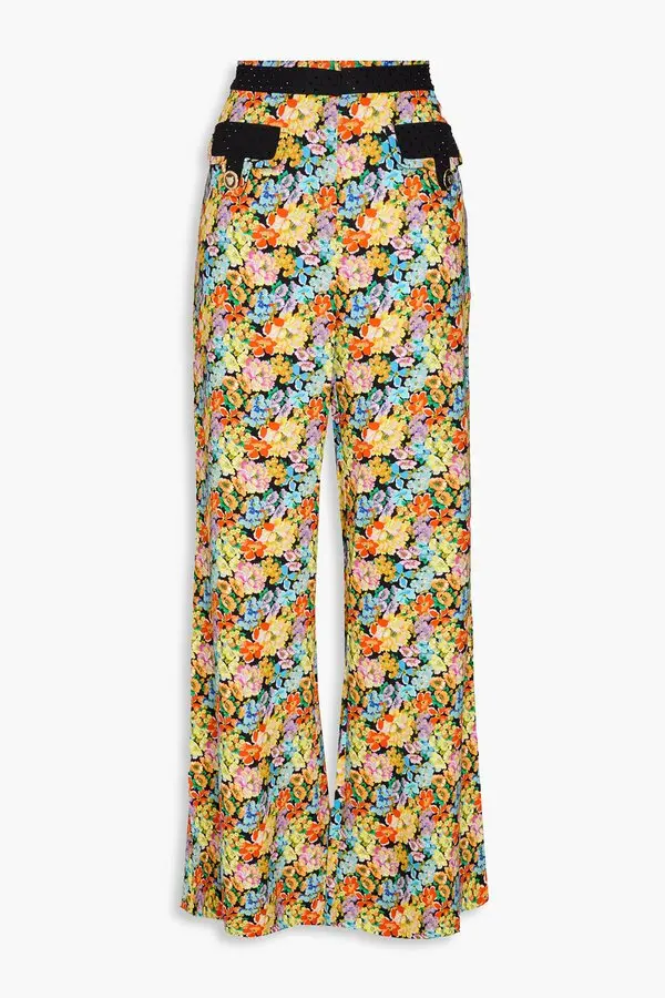 Camilla Crystal-embellished Floral-print Flared Pants