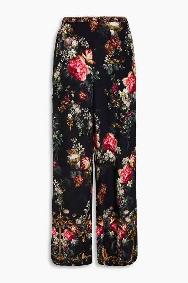 Camilla Crystal-embellished Floral-print Pants - Black
