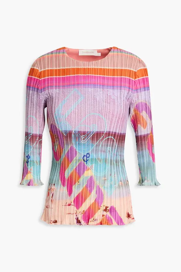 Zimmermann Pleated Printed Crepe De Chine Top