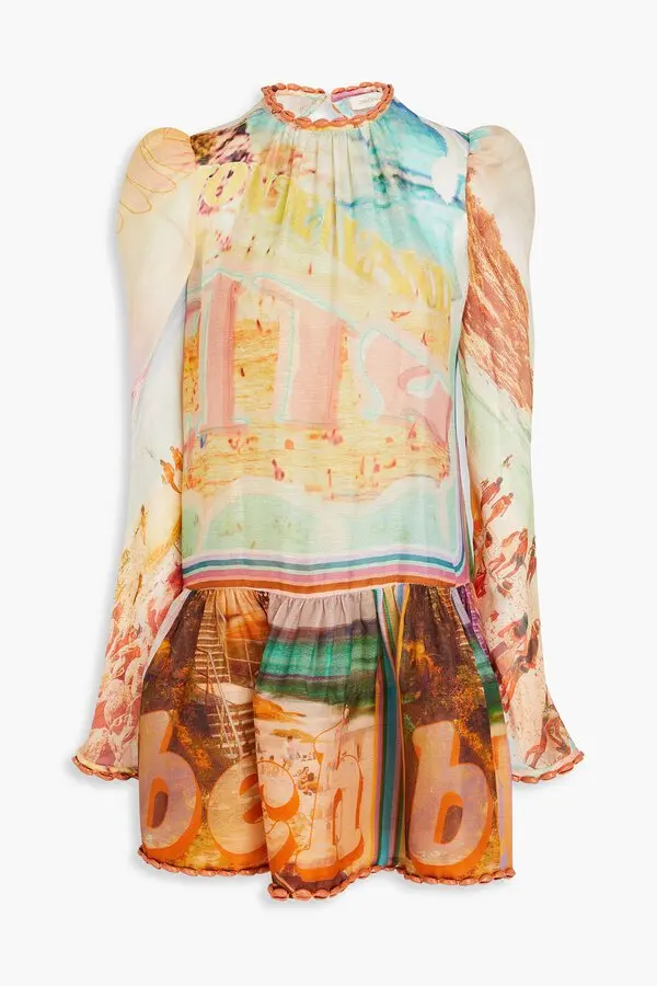 Zimmermann Shellembellished Printed Linen And Cotton-blend Gauze Mini Dress