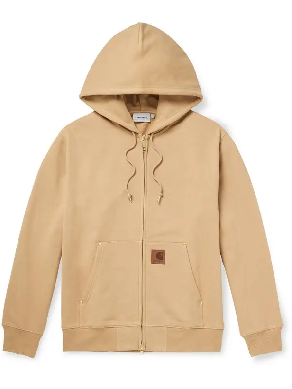 Carhartt Work In Progress Eldon Logo-appliquéd Cotton-blend Jersey Zip-up Hoodie - Brown