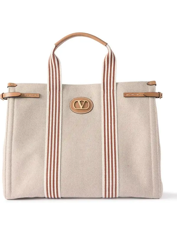 Valentino Garavani Antibes Large Logo-appliquéd Tote Bag - Neutrals