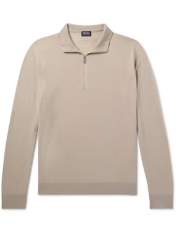 Zegna Slim-fit Wool Half-zip Sweater - Neutrals