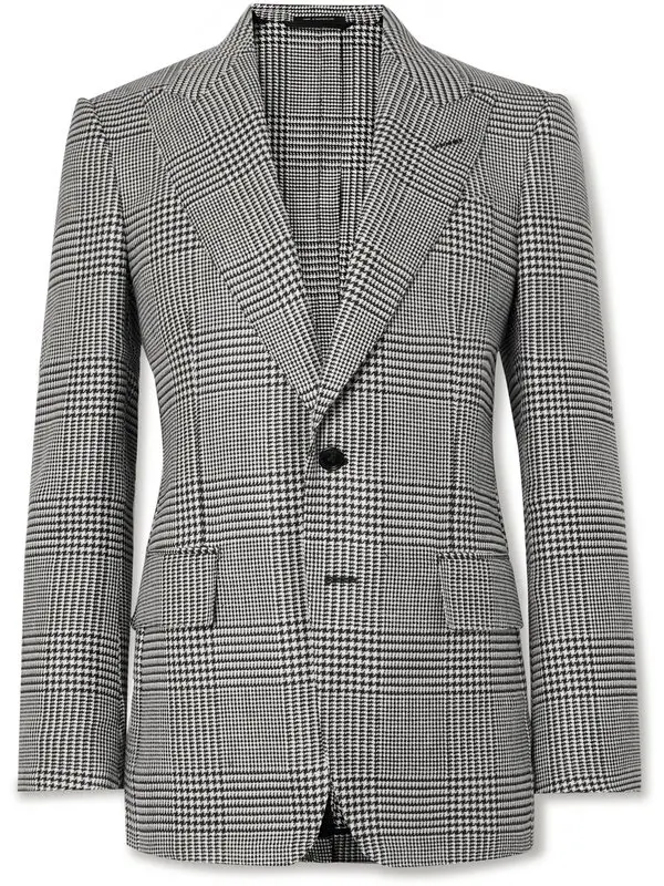 TOM FORD Dyllan Prince Of Wales Checked Stretch Wool, Silk, Linen And Mohair-blend Blazer