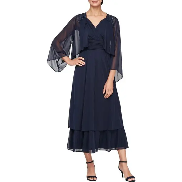 SL FASHIONS Tiered Midi Dress With Jacket