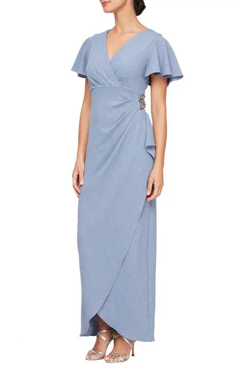 SL FASHIONS Flutter Sleeve Glitter Gown - Periwinkle