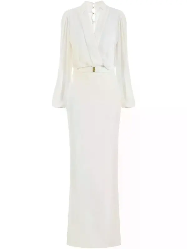 Elisabetta Franchi Belted Crepe Maxi Dress - White