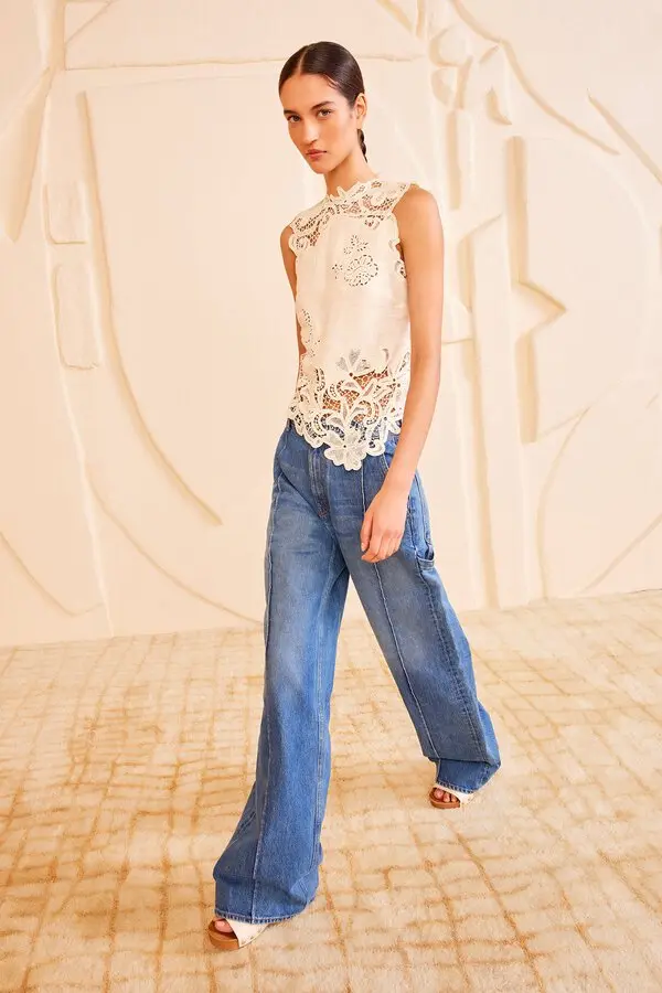 Ulla Johnson Sleeveless Linen Top With Lace - Pristine
