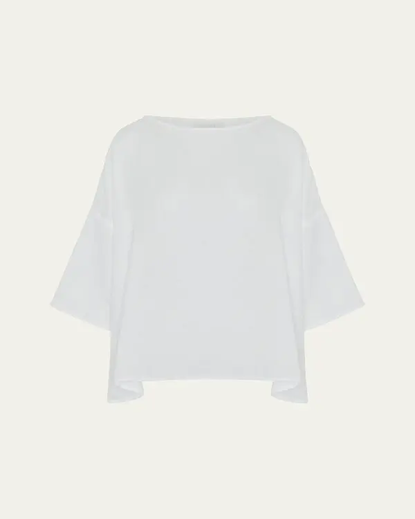 Eskandar Sloped Shoulder Linen Top - White