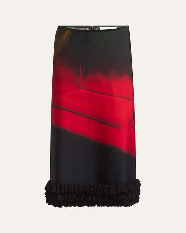 JIL SANDER Abstract Printed Midi Skirt - Ruby Velve