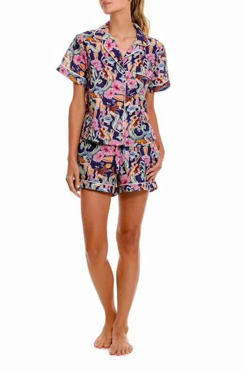 THE LAZY POET Nina Floral Cotton Short Pajamas - Blue