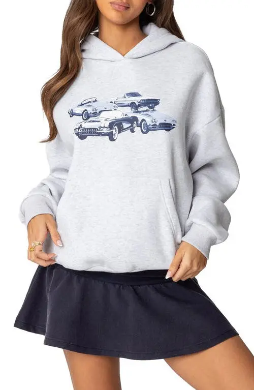 EDIKTED Retro Rides Graphic Hoodie - Gray-melange