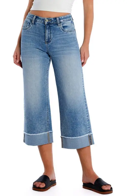HINT OF BLU Cuffed Ankle Wide Leg Jeans - Stella Blue