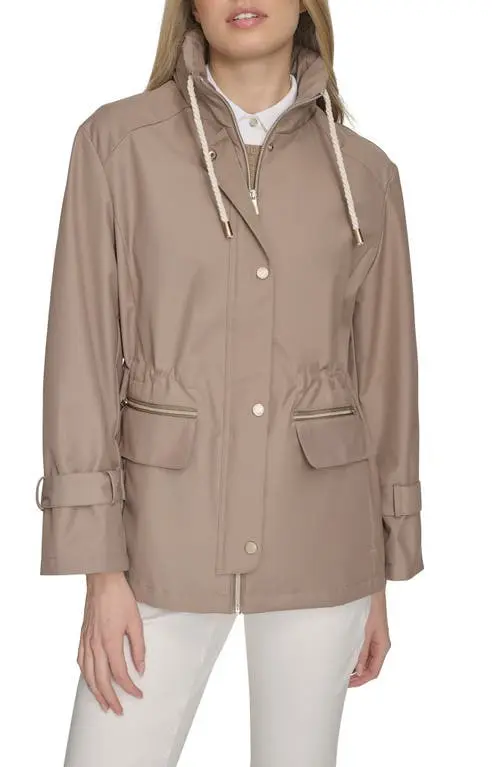 Cole Haan Hooded Oversized Rain Jacket - Light Taupe