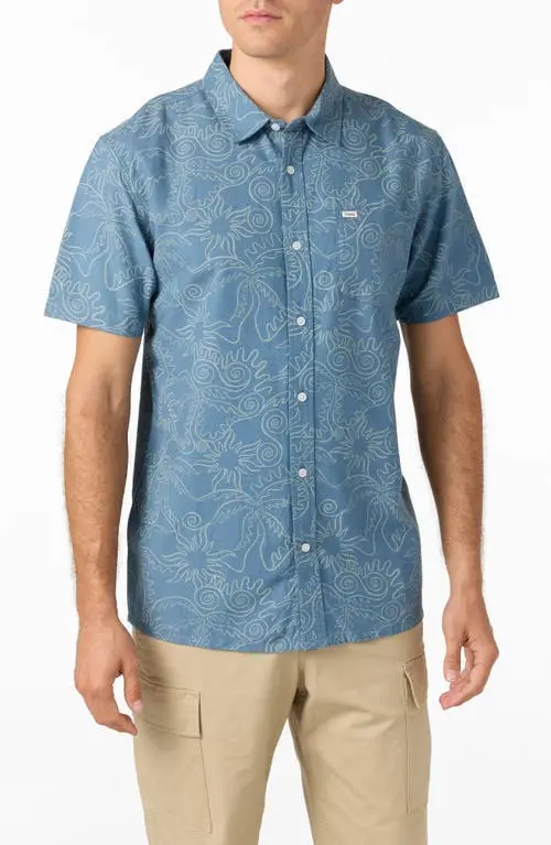 O'Neill O'riginals Eco Print Standard Fit Short Sleeve Button-up Shirt - Aegean Blue