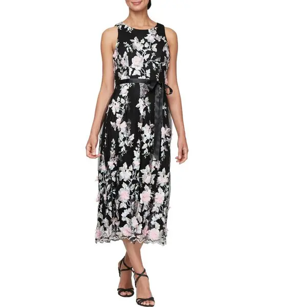 Alex Evenings Embroidered Sleeveless Midi Dress