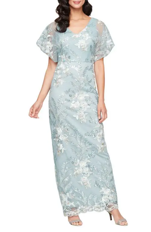 Alex Evenings Floral Sequin Embroidery Gown