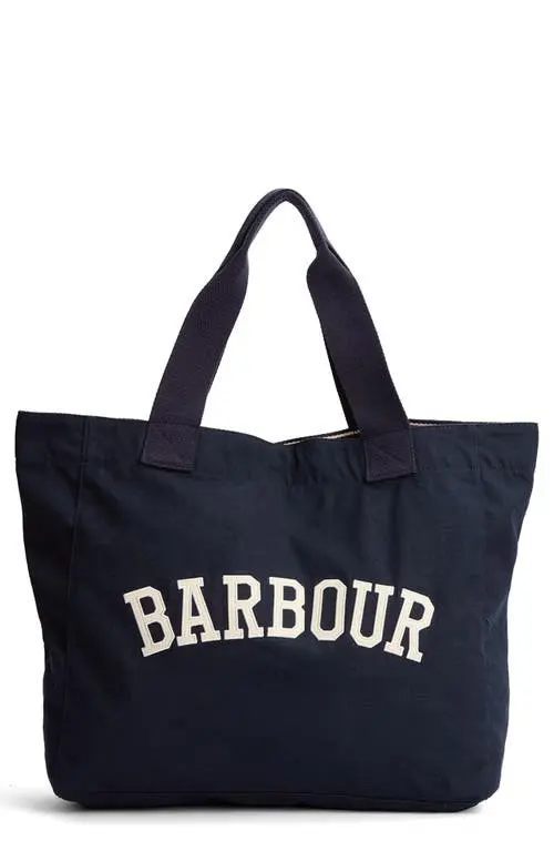 Barbour Logo Cotton Canvas Tote - Navy/ Stone