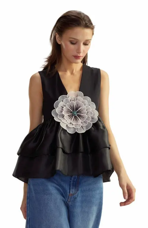 Cynthia Rowley Daphne Organza Top - Black Multi
