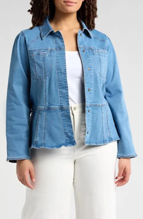 Wit & Wisdom Peplum Denim Jacket - Light Blue