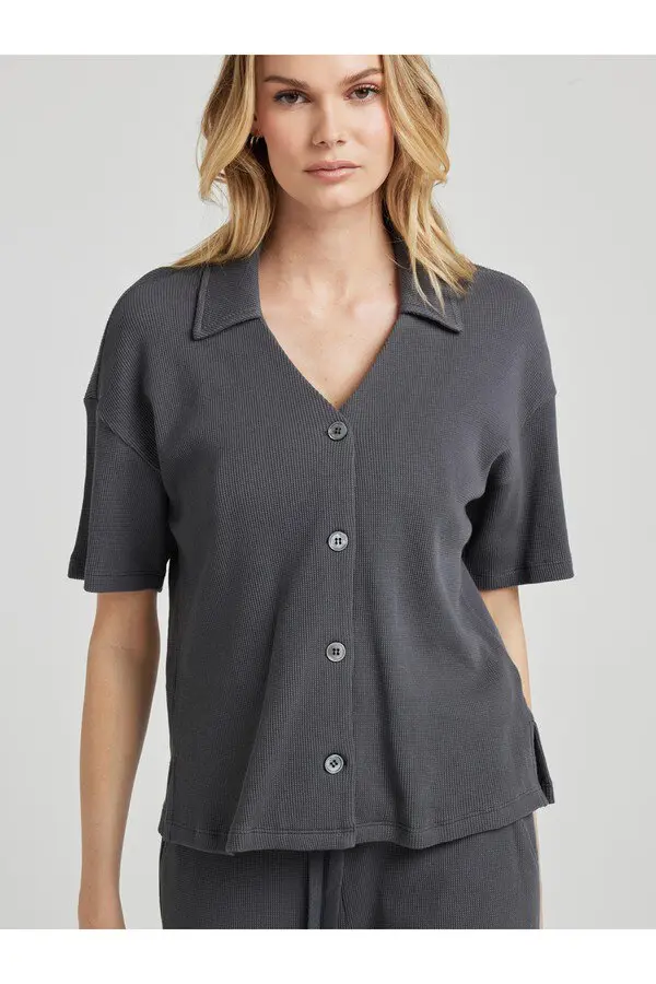 LOSANO Organic Cotton Thermal Button-up Shirt - Gray