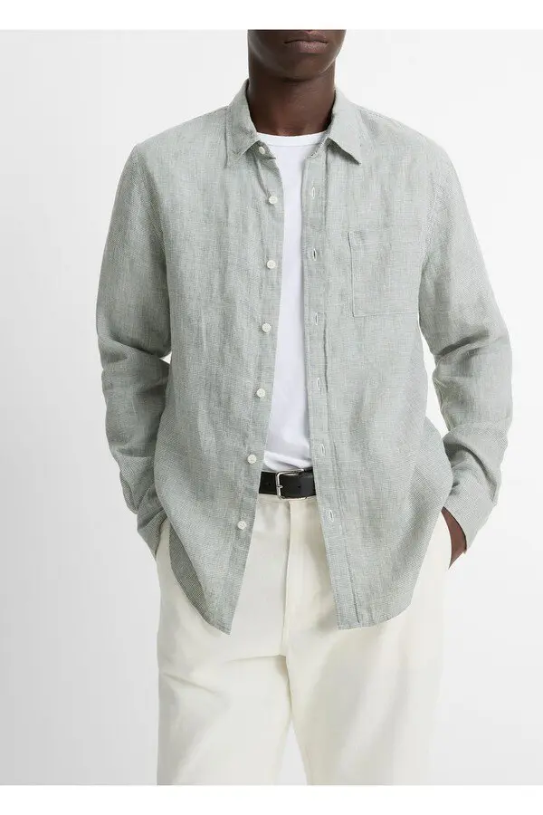 Vince Houndstooth Linen Shirt - White