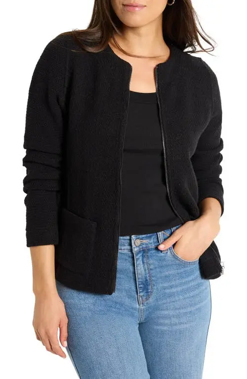 NIC+ZOE Woven & Knit Zip-up Jacket - Black Onyx